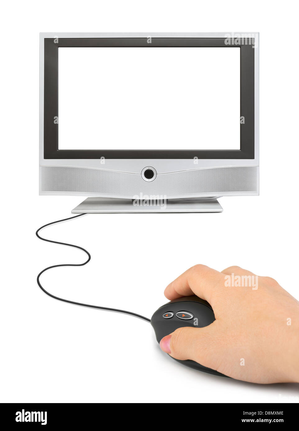Hand with computer mouse and monitor Stock Photo - Alamy