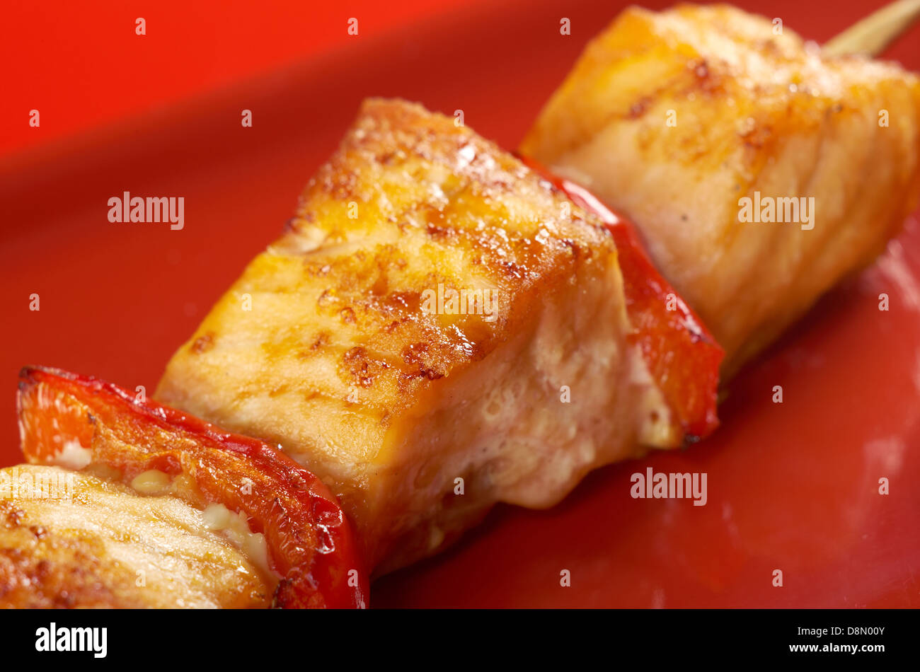 Japanese skewered salmon Yakitori Stock Photo - Alamy