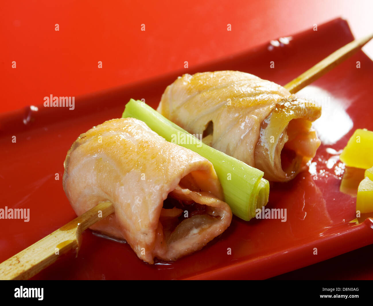 Japanese skewered salmon Yakitori Stock Photo - Alamy