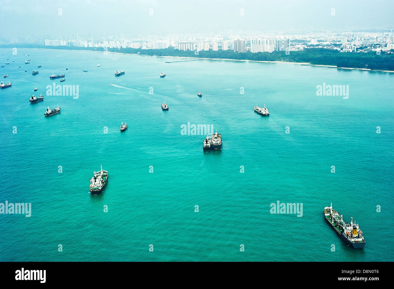 Many ships in Singapore harbor. Aerial view Stock Photo - Alamy