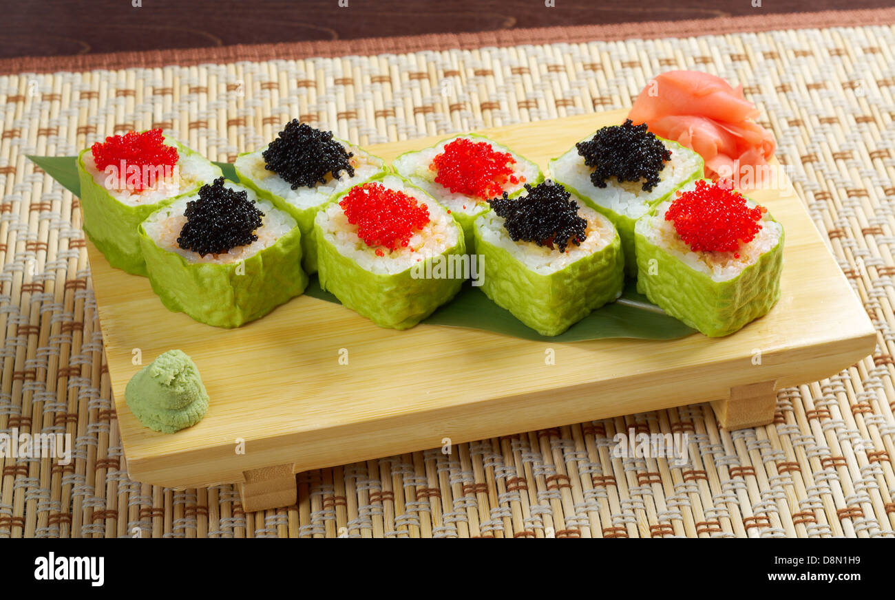 Roll made of Smoked fish and roe Stock Photo - Alamy