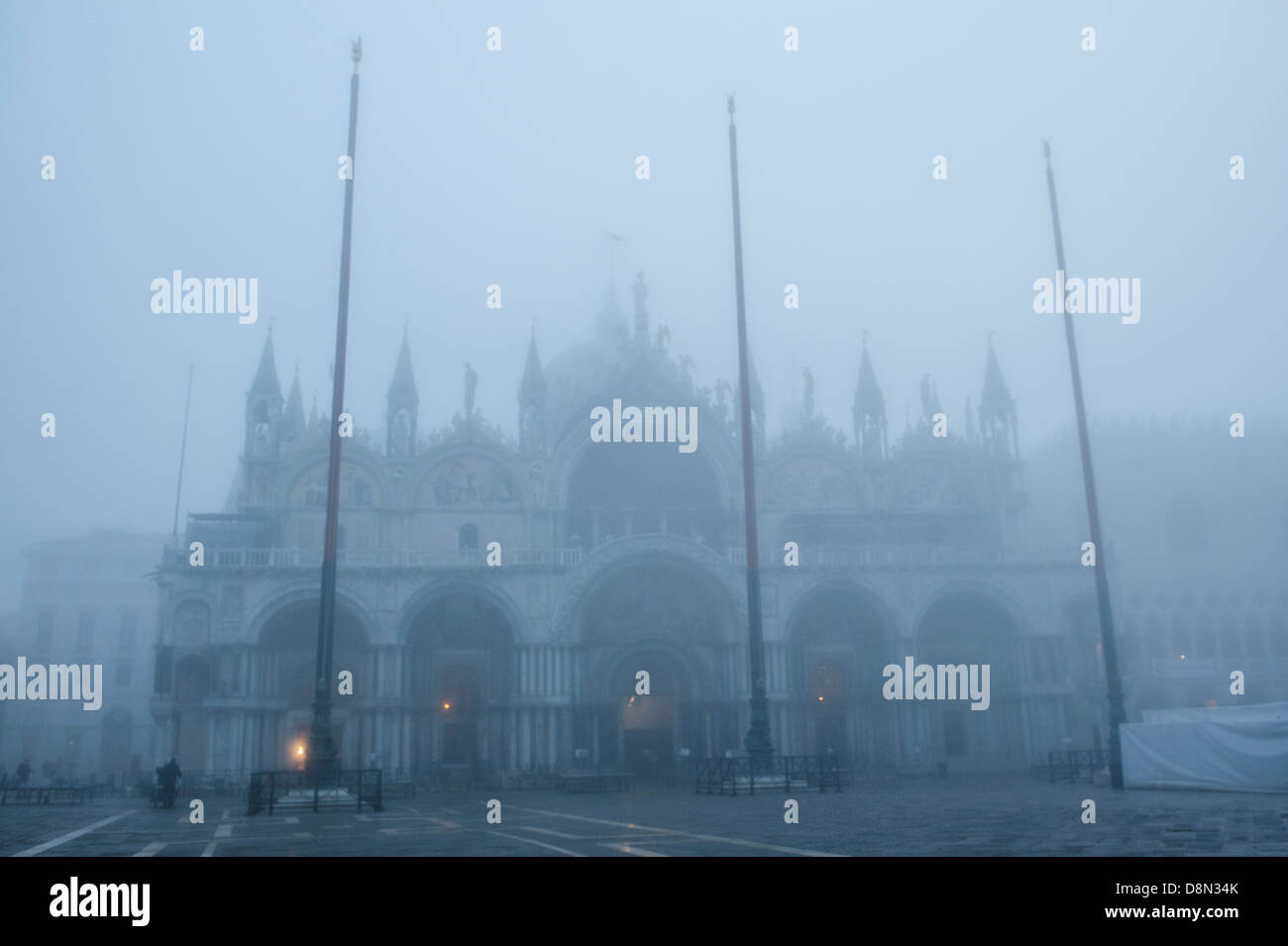 St. Mark's Basilica and Square covered with thick fog. Venice, Italy ...
