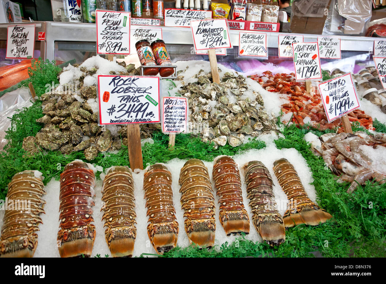 Seafood stall. Pike Place Market. Seattle. USA Stock Photo - Alamy