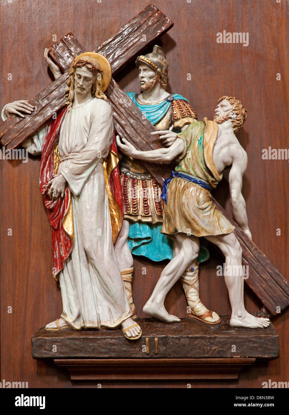 VERONA - JANUARY 28: Jesus under corss. One part of ceramic coss way ...