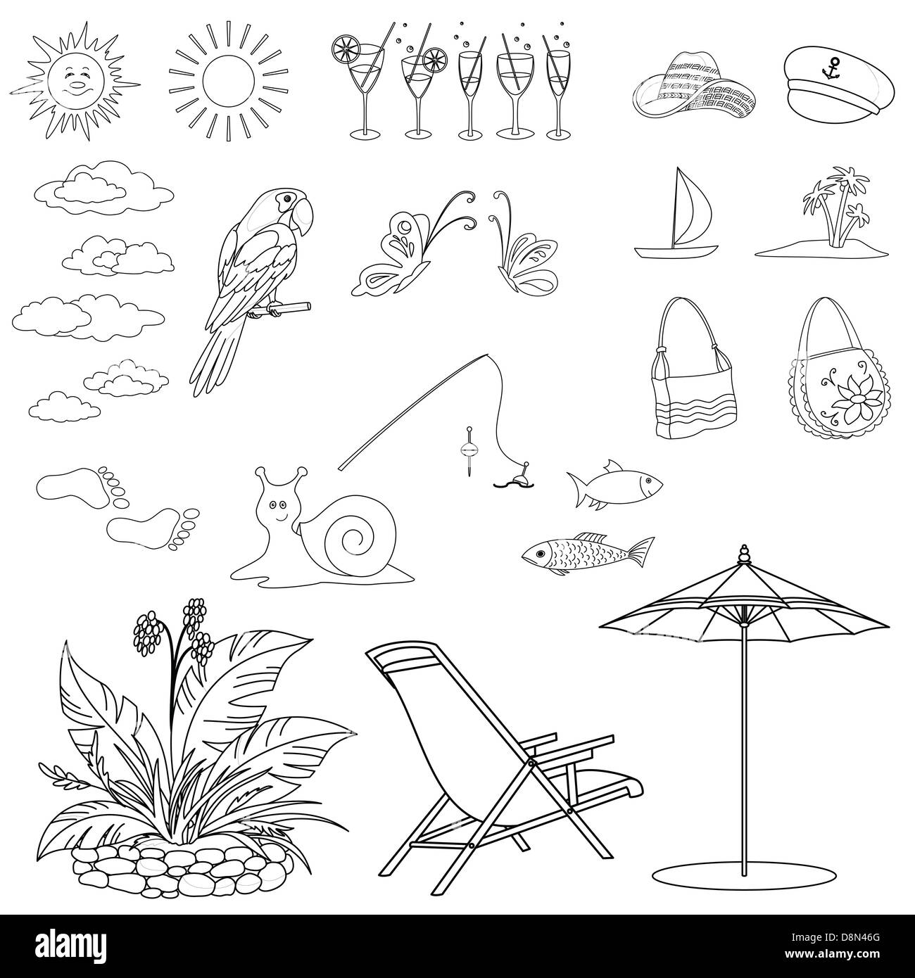 Summer objects, outline Stock Photo - Alamy