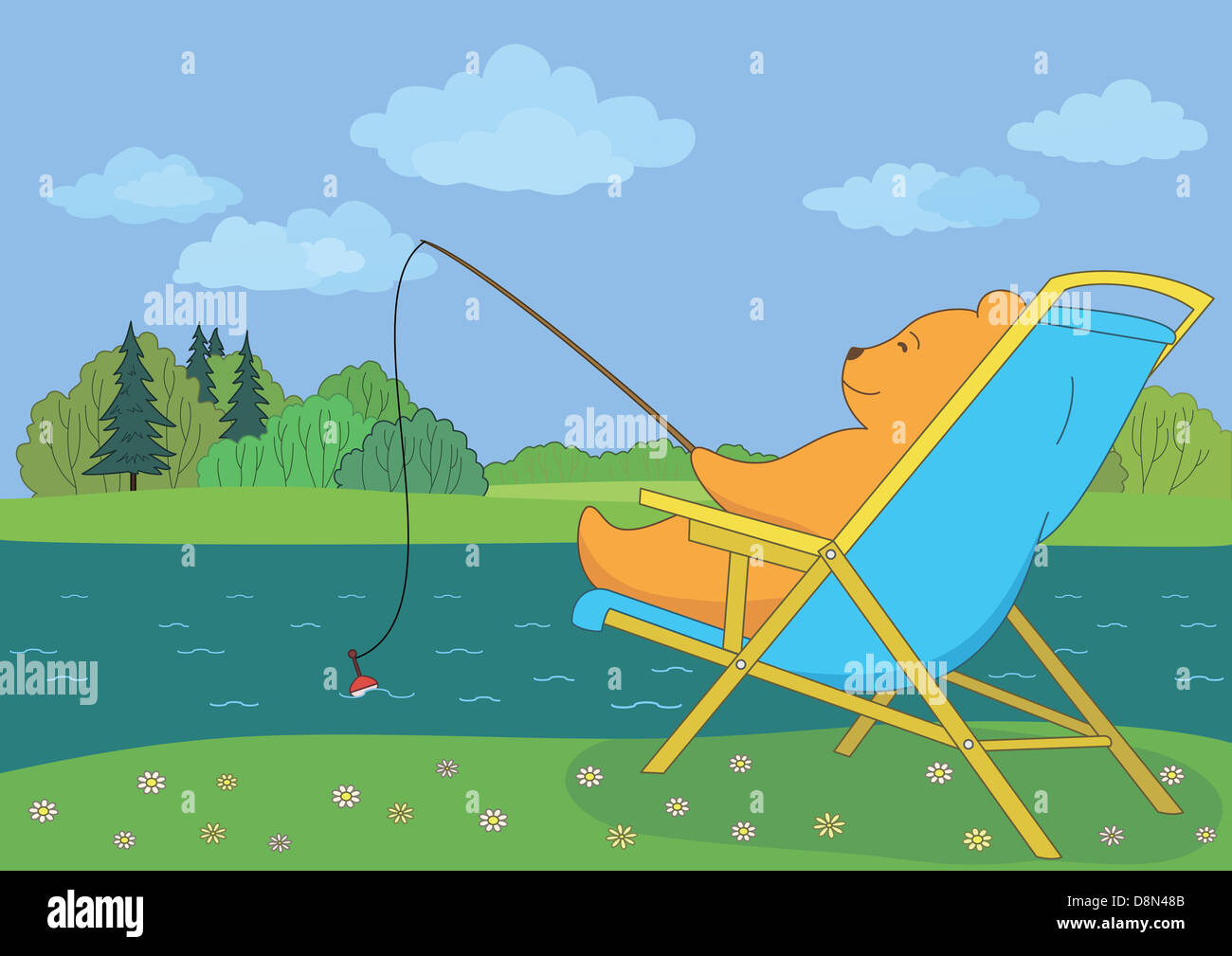 Teddy bear fishing in forest river Stock Photo - Alamy