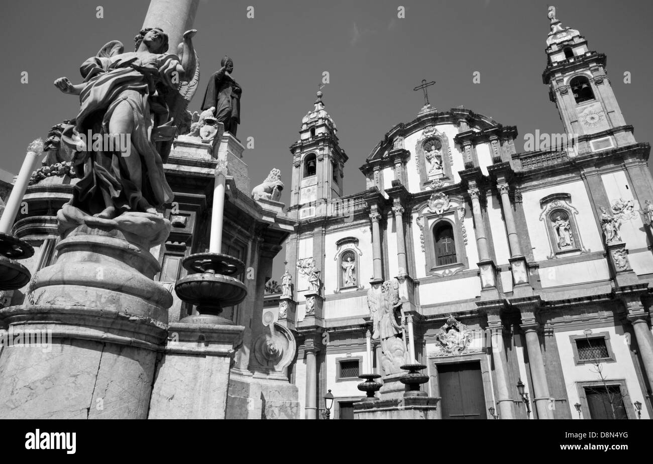 Palermo - San Domenico - Saint Dominic church and baroque column Stock ...