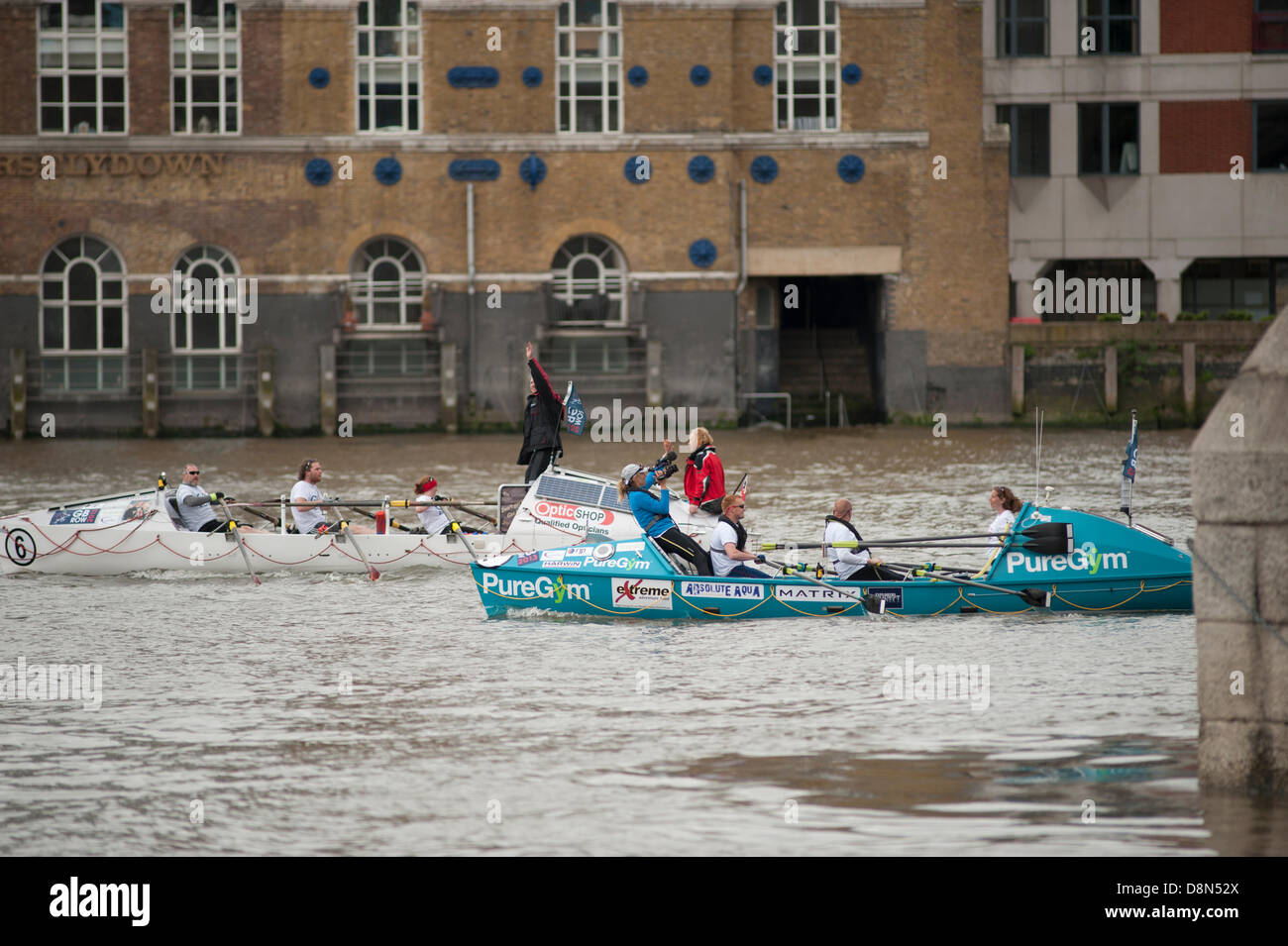 London, UK. 1st June 2013. Boat number 2, Team Pure Gym, moves ...