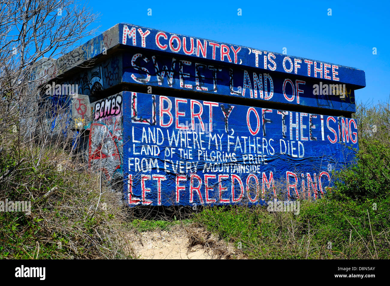 A former military lookout post at Fort Tilden, Queens, painted with the ...