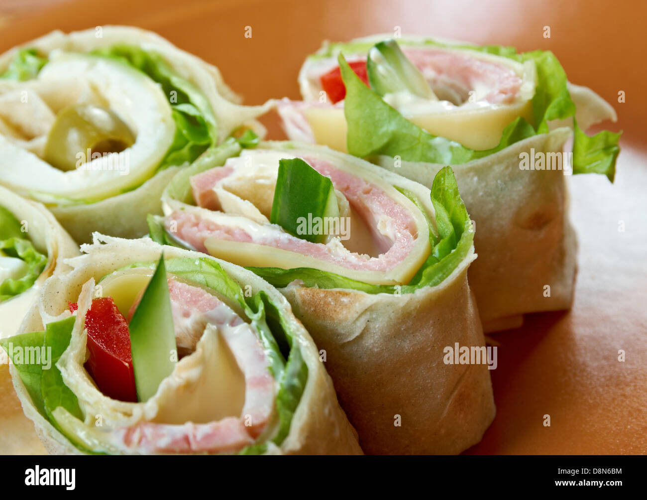 healthy club sandwich pita bread roll with cheese,ham,parsley Stock ...