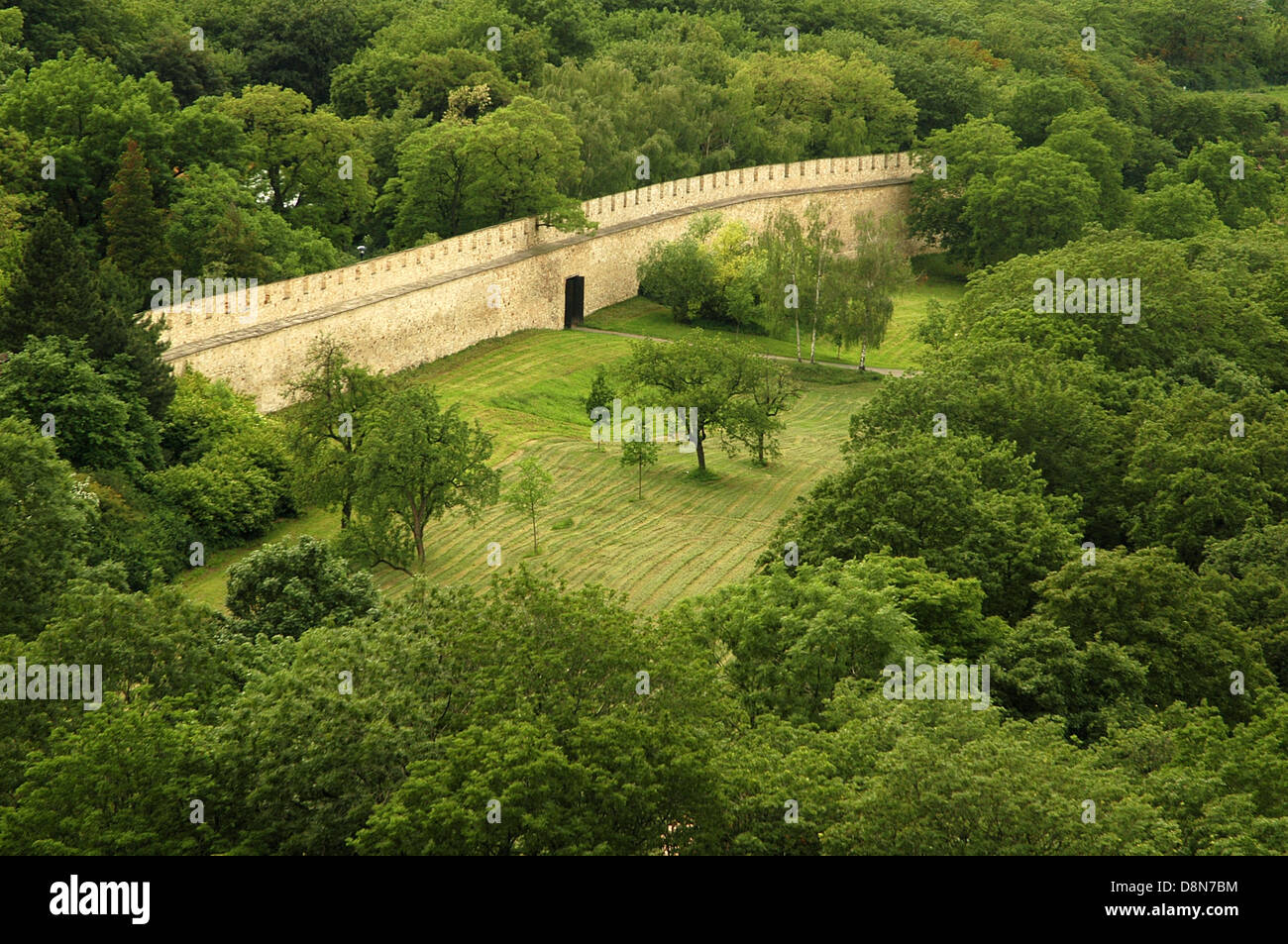 Part of ancient Hunger wall or Hladova Zed in Petrin park Prague Czech ...