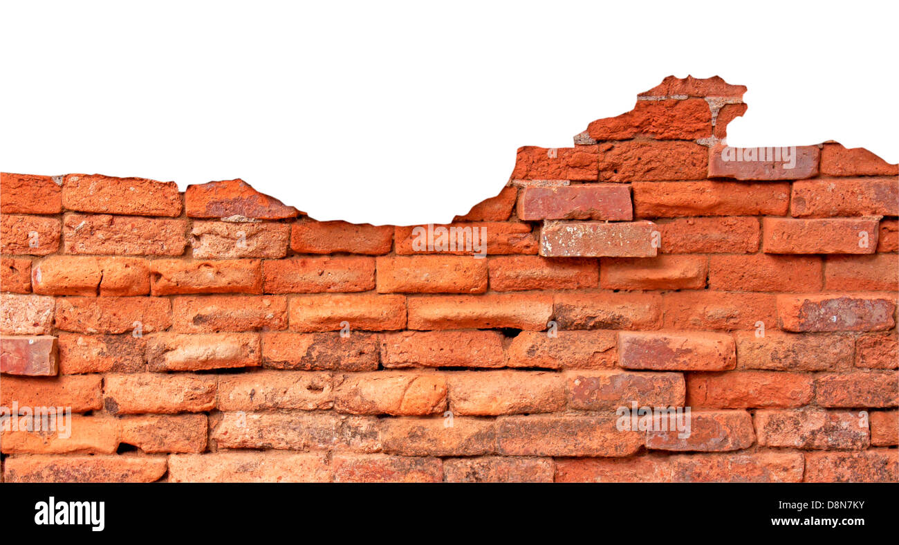 Old brick wall damage decay erosion isolated white background Stock ...