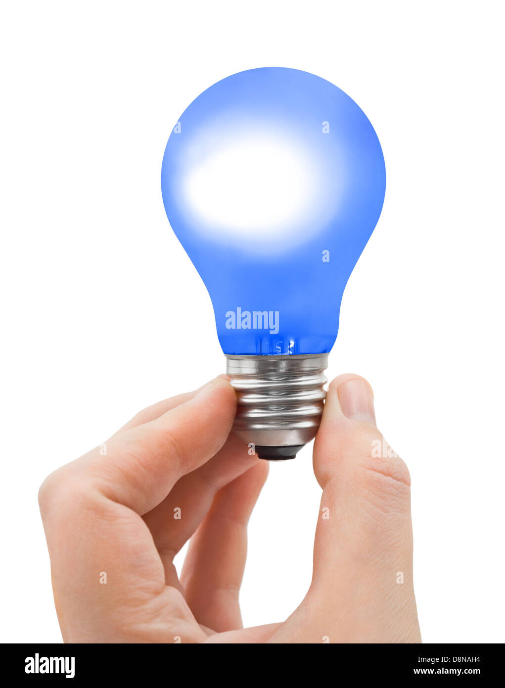 Hand with blue bulb Stock Photo - Alamy