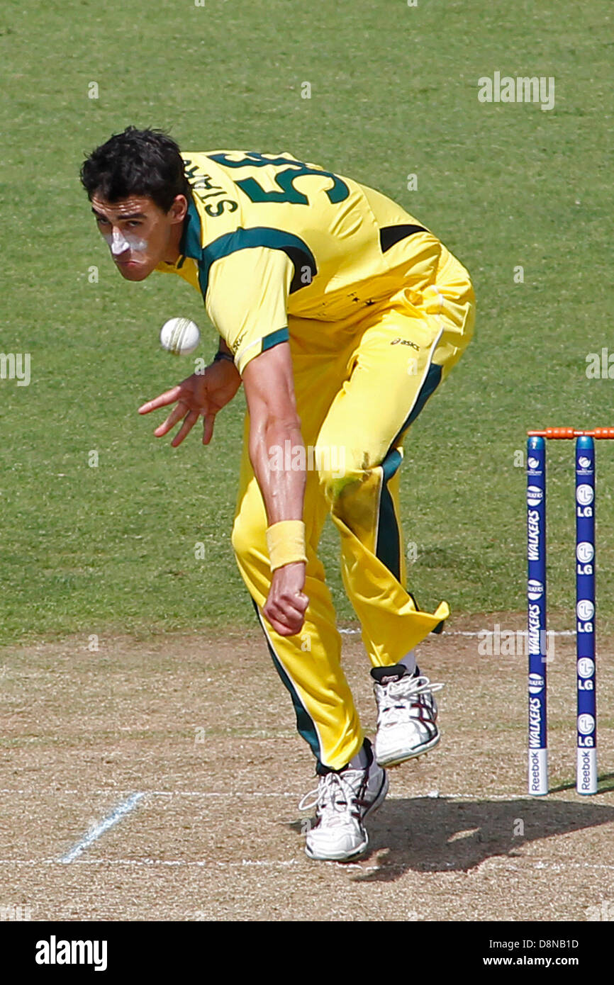 CARDIFF, WALES - June 01: Australia's Mitchell Starc bowling during the ...