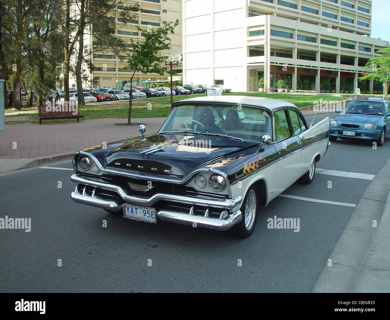 A customized Dodge car, with enhancements made to its appearance for a ...