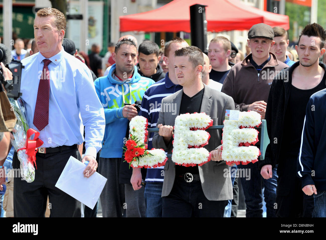 LUTON, UK. 1st June 2013. The English Defence League hold a silent walk ...