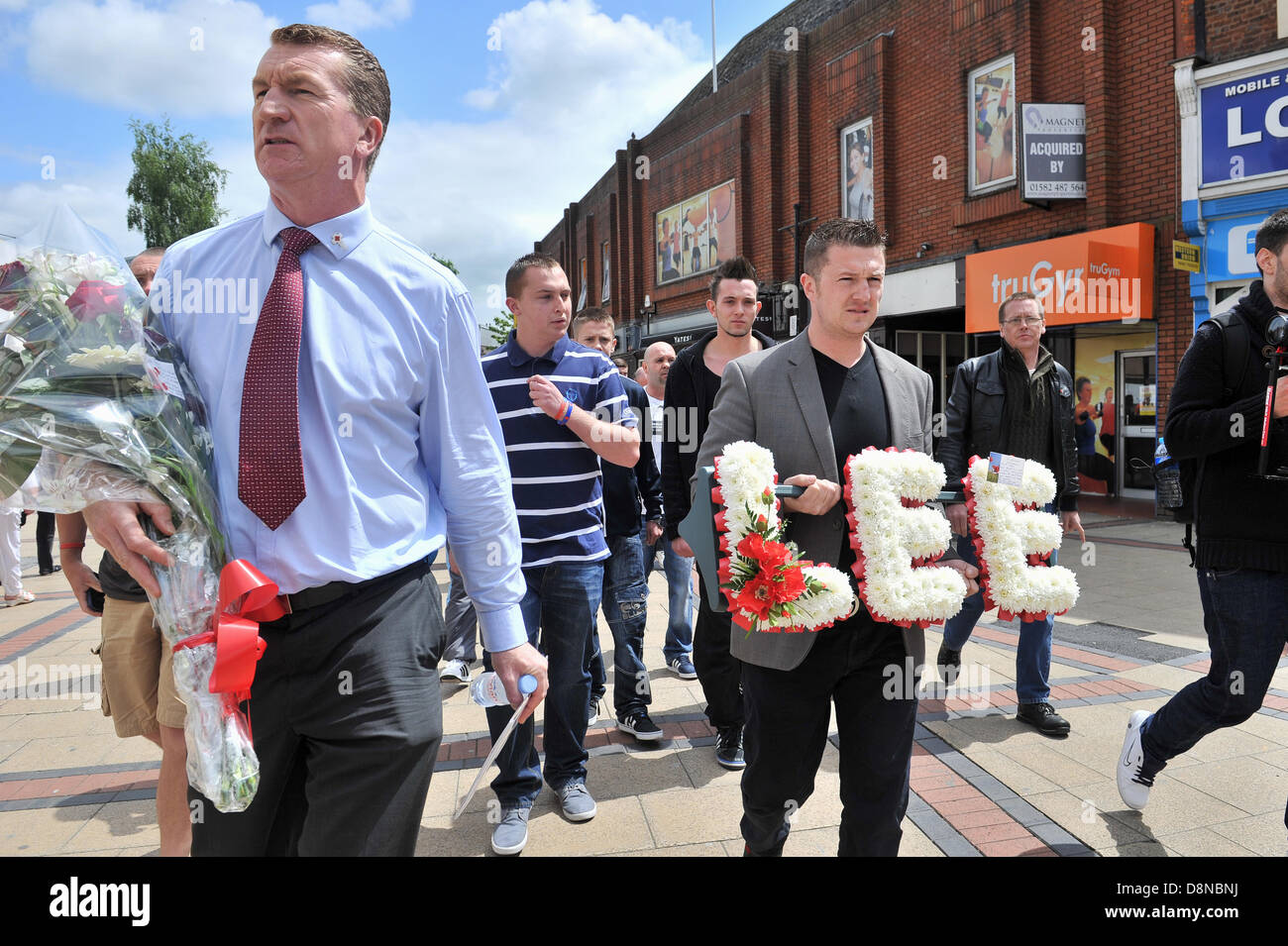 LUTON, UK. 1st June 2013. The English Defence League hold a silent walk ...