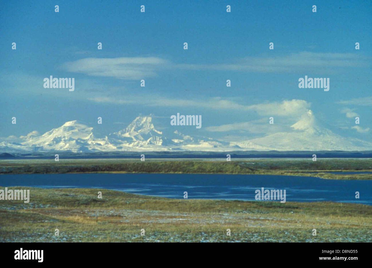 The peaks of Unimak Island, including Roundtop and the Isanotski and ...