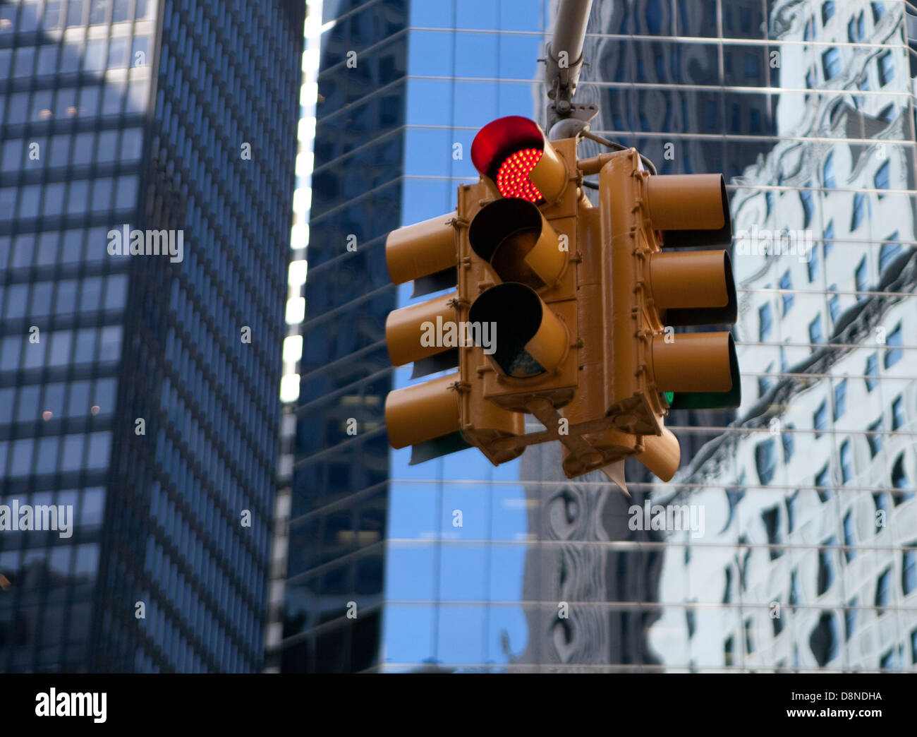 A red traffic light is seen at an intersection in New York Stock Photo ...