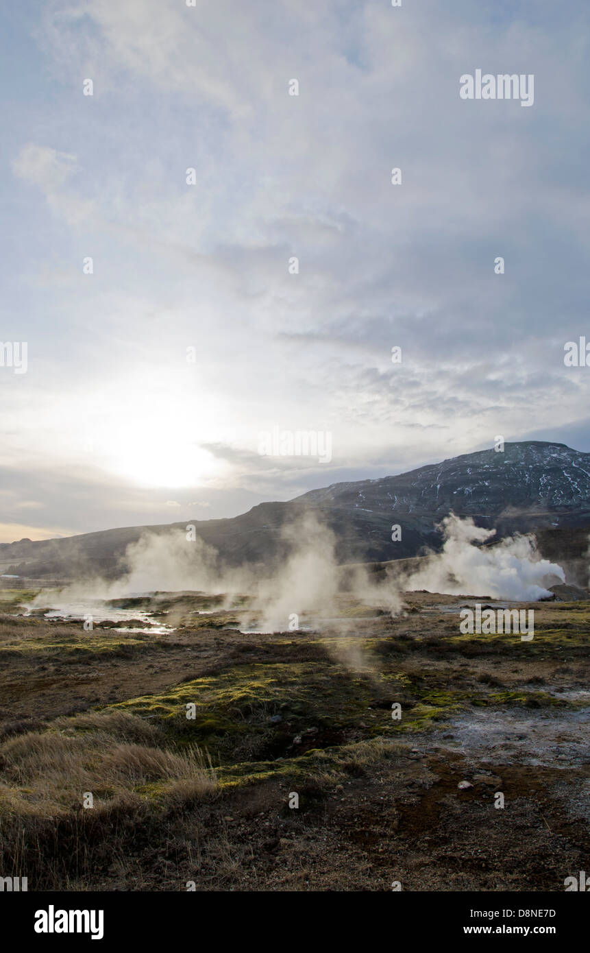 Small geysers steaming, Iceland Stock Photo - Alamy