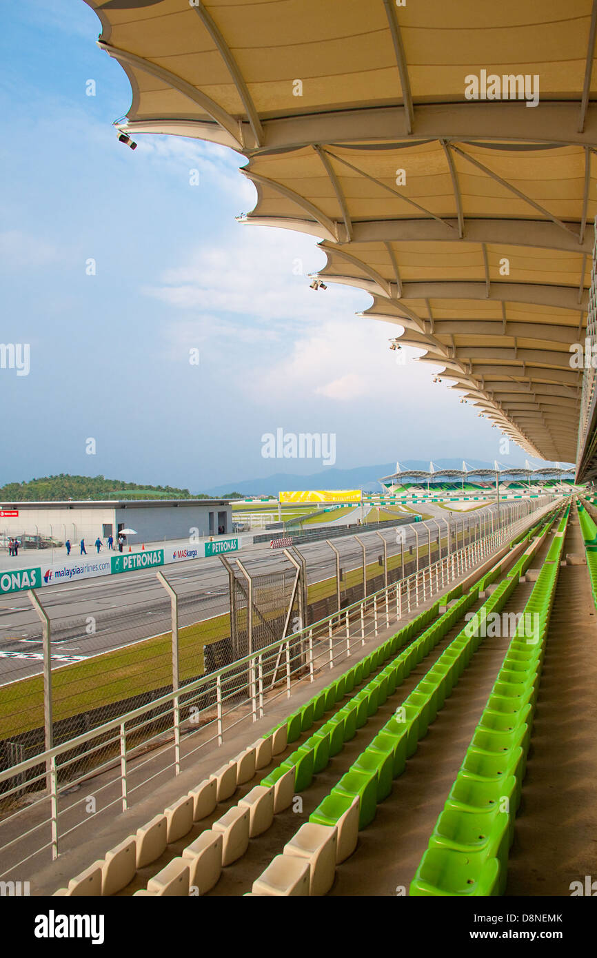 Rows of seats at the main grandstand overlooking the starting ...