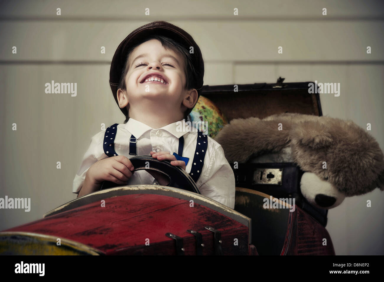Smiling boy in car Stock Photo - Alamy