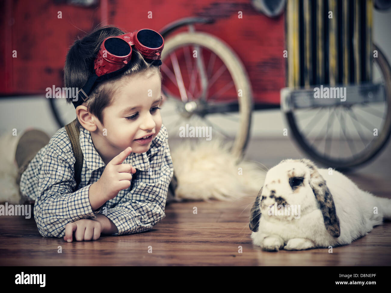 Smiling boy with rabbit Stock Photo - Alamy