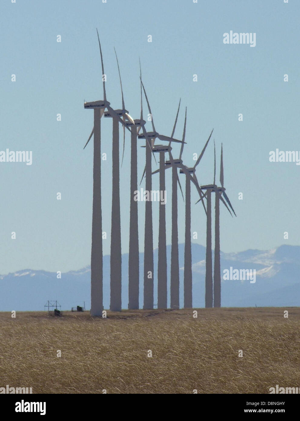 Wind farm turbines generating clean, renewable energy. These tall ...