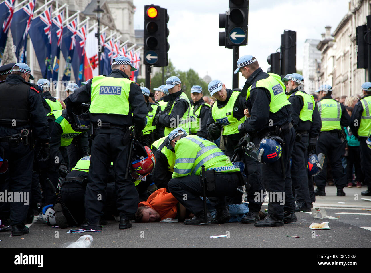 London, UK. 1st June 2013. A protestor is arrested after disobeying ...