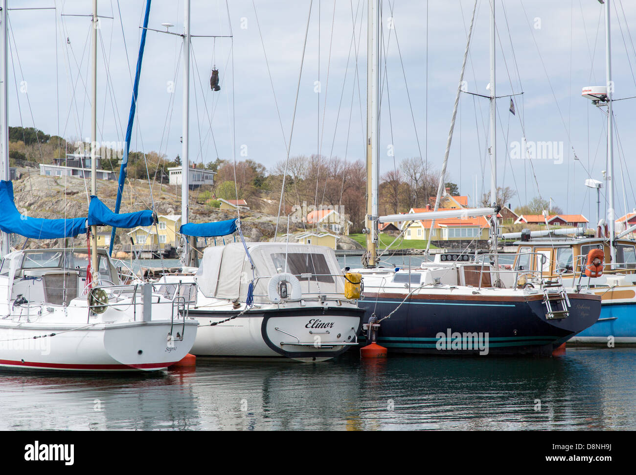 Sailboats in the Bratten harbor on Styrsö, an archipelago island near ...