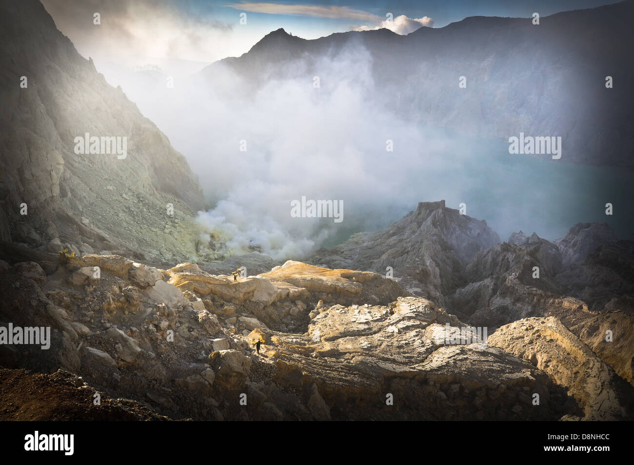 Sulfur mining at the Kawah Ijen Volcano in East Java, Indonesia Stock ...