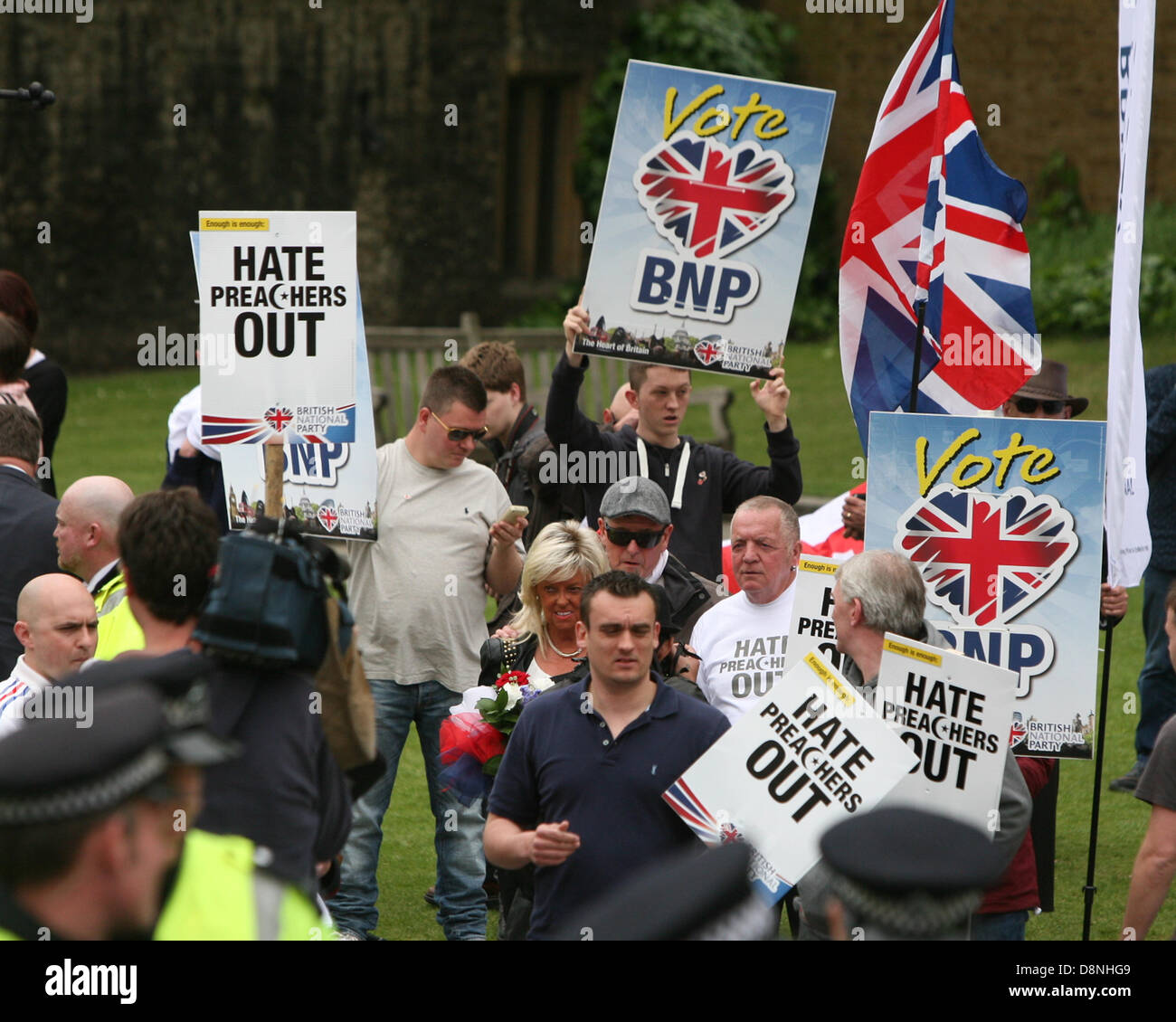London, UK. 1st June, 2013. BNP march halted by a large group of anti ...