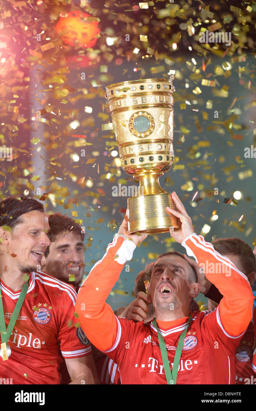 Berlin, Germany. 1st June, 2013. Munich's Franck Ribery lifts the ...