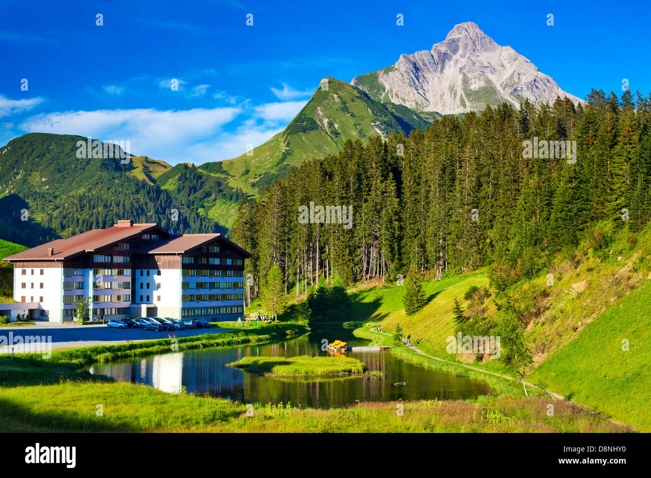 Austria Alps summer landscape with house Stock Photo - Alamy