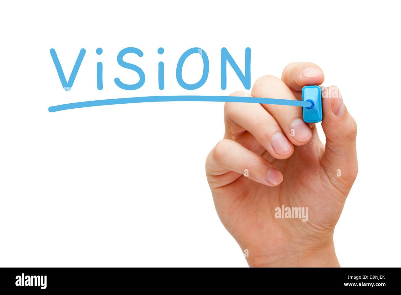 Hand writing Vision with blue marker on transparent wipe board Stock ...
