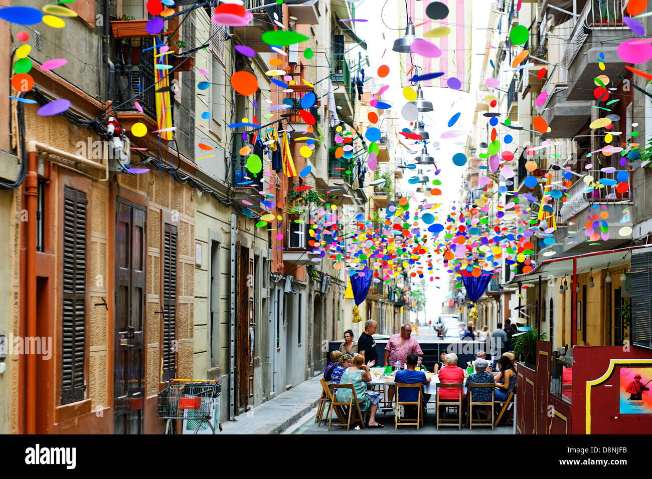 Colorful decoration for city festival of La MercÃ¨, Barcelona, â€‹â ...
