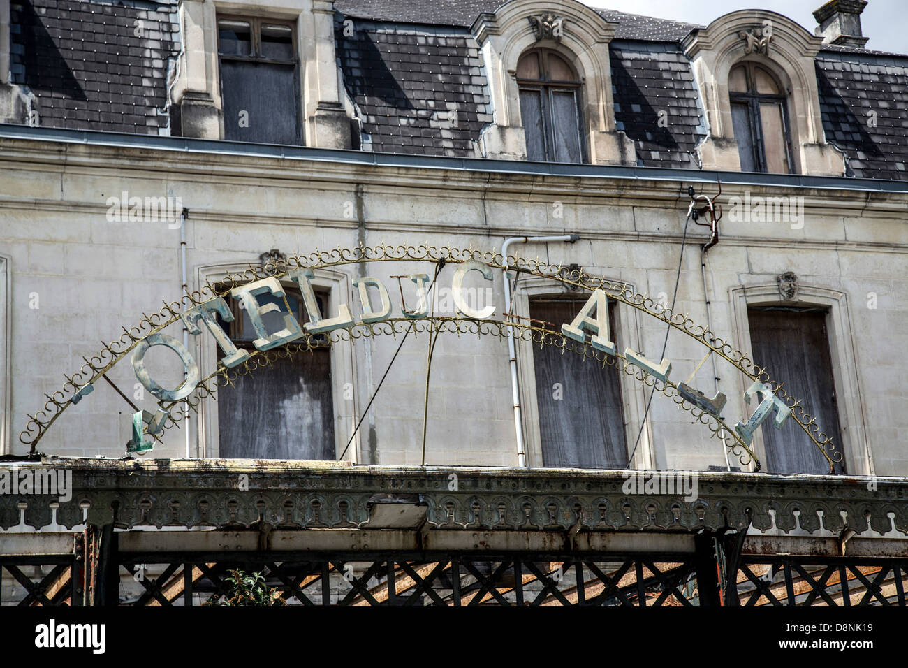 Decrepit Hotel sign France old fashioned derelict Stock Photo - Alamy
