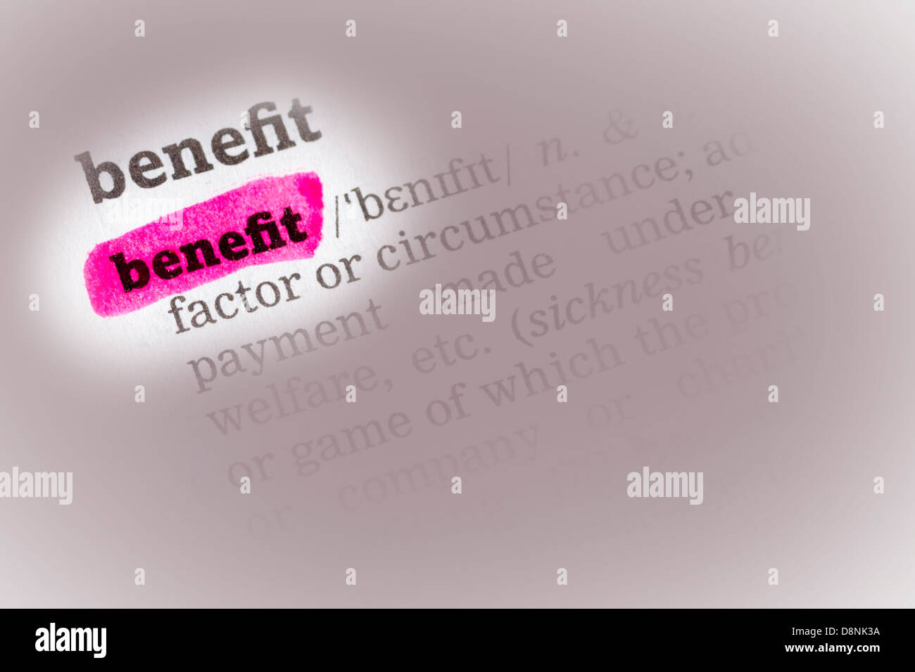 Benefit Dictionary Definition single word with soft focus Stock Photo ...