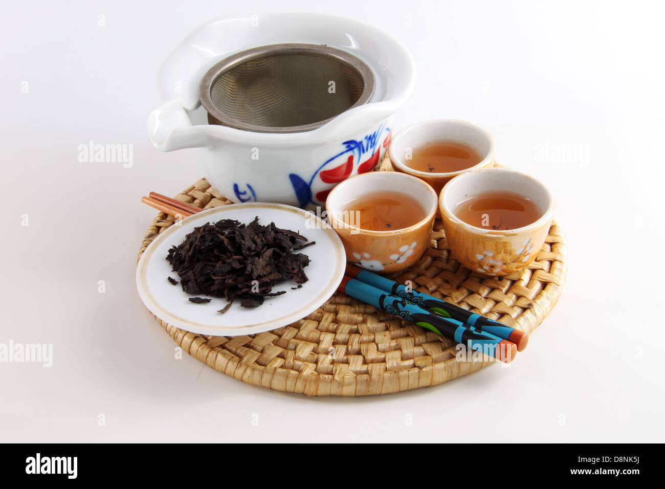 Chinese tea set isolated on white. Concept of chinese tea art. Contain ...