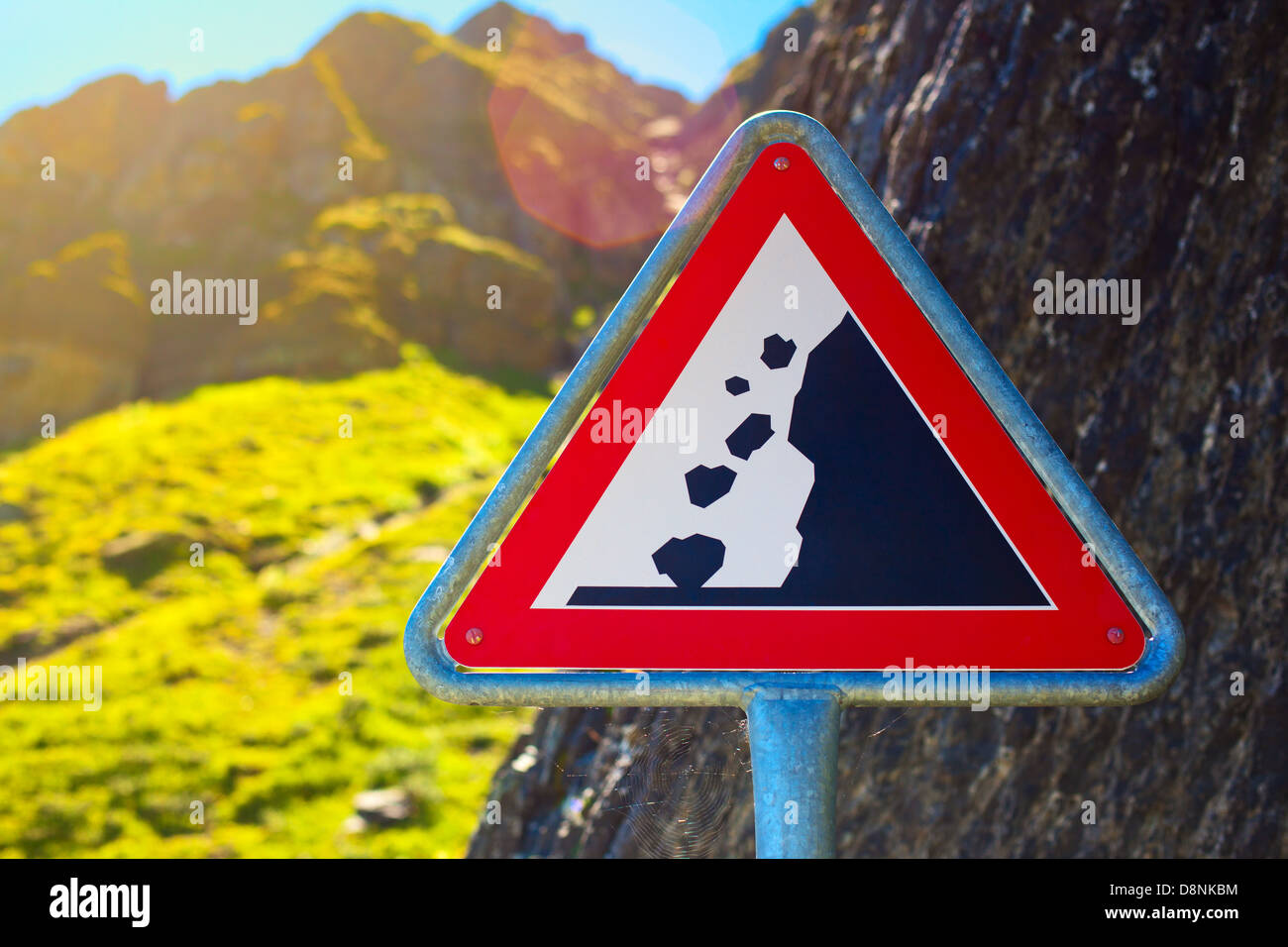 Falling rock warning road sign hi-res stock photography and images - Alamy