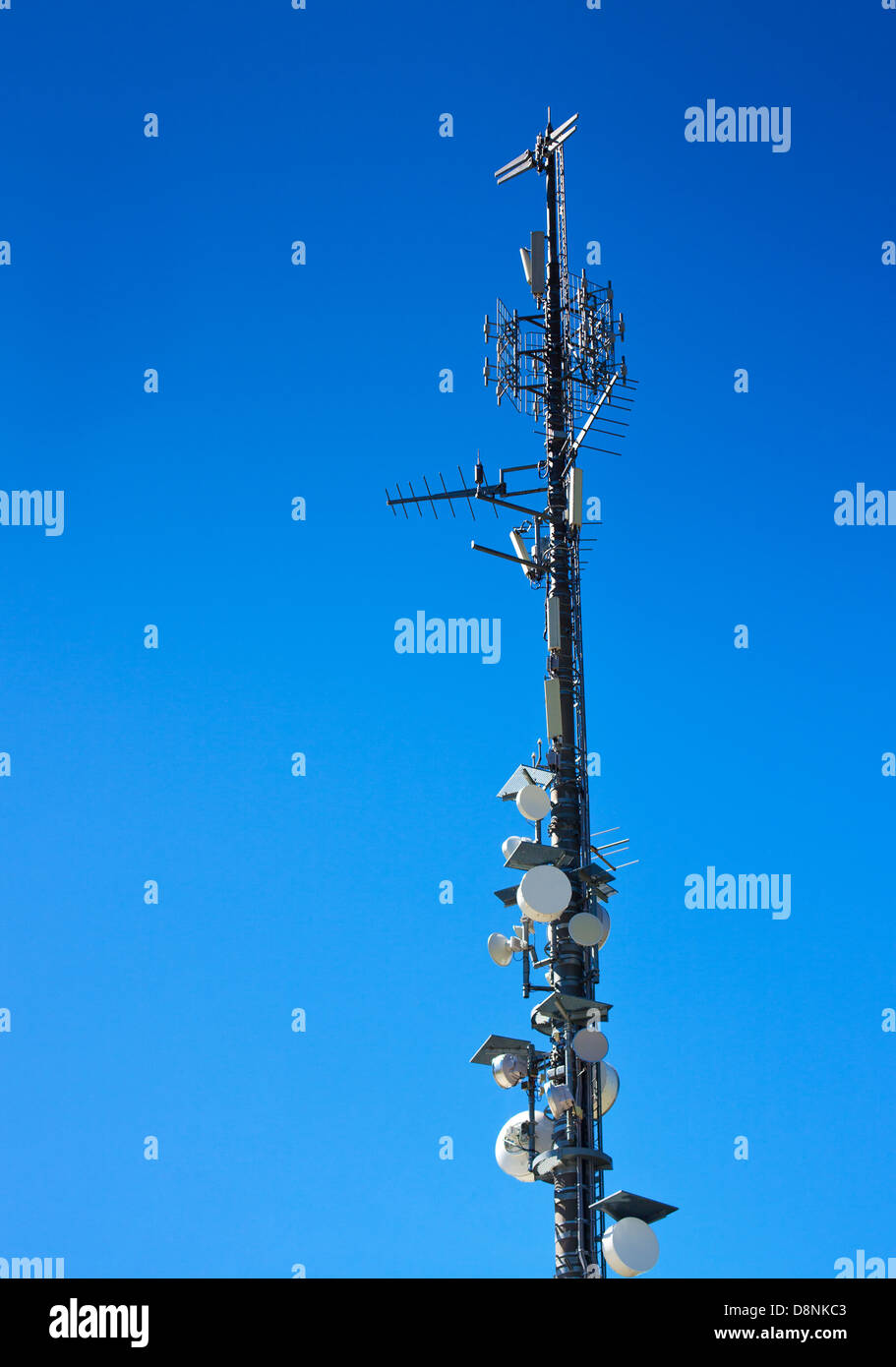 Signal tower with antennas and transmitters Stock Photo - Alamy