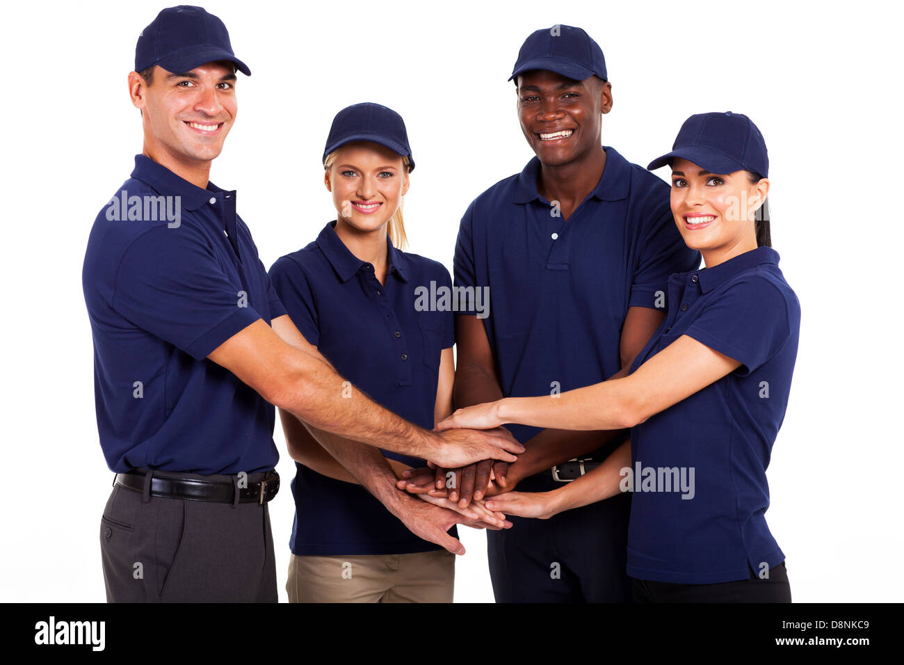 service team hands together on white background Stock Photo - Alamy