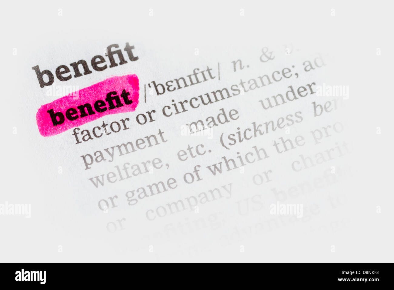 Benefit Dictionary Definition single word with soft focus Stock Photo ...