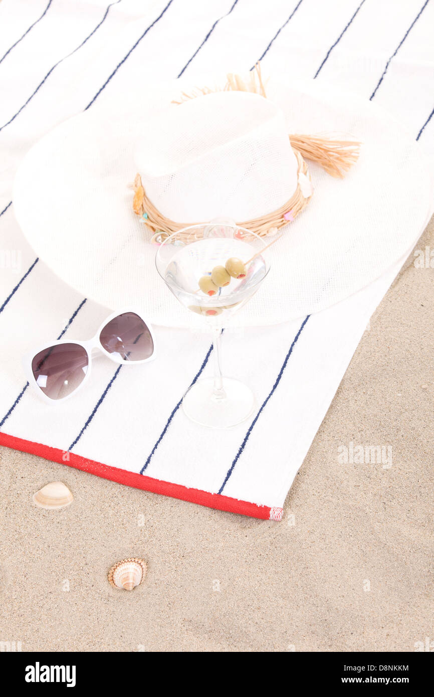 beach items on sand for fun summer holiday Stock Photo - Alamy
