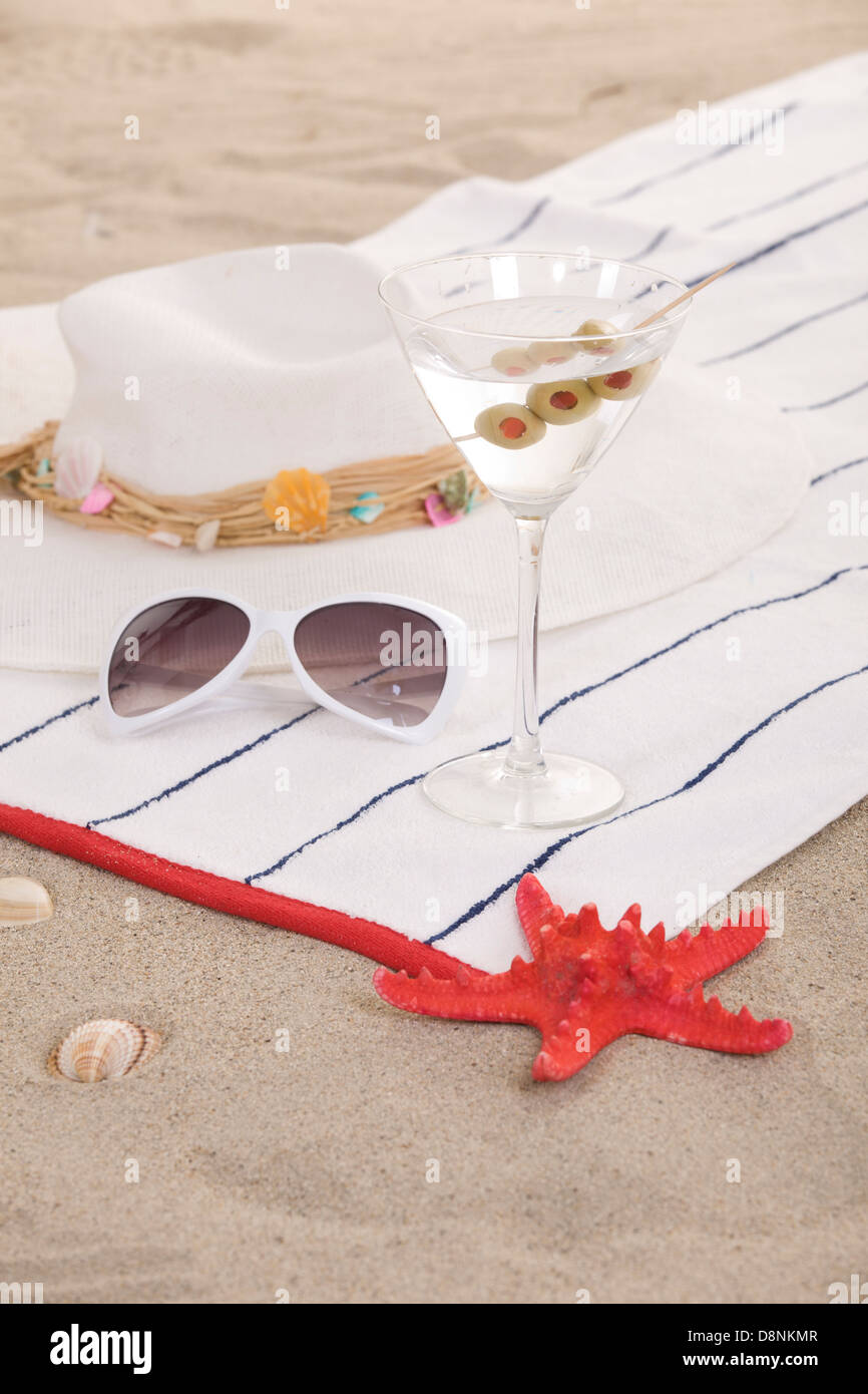 beach items on sand for fun summer holiday Stock Photo - Alamy