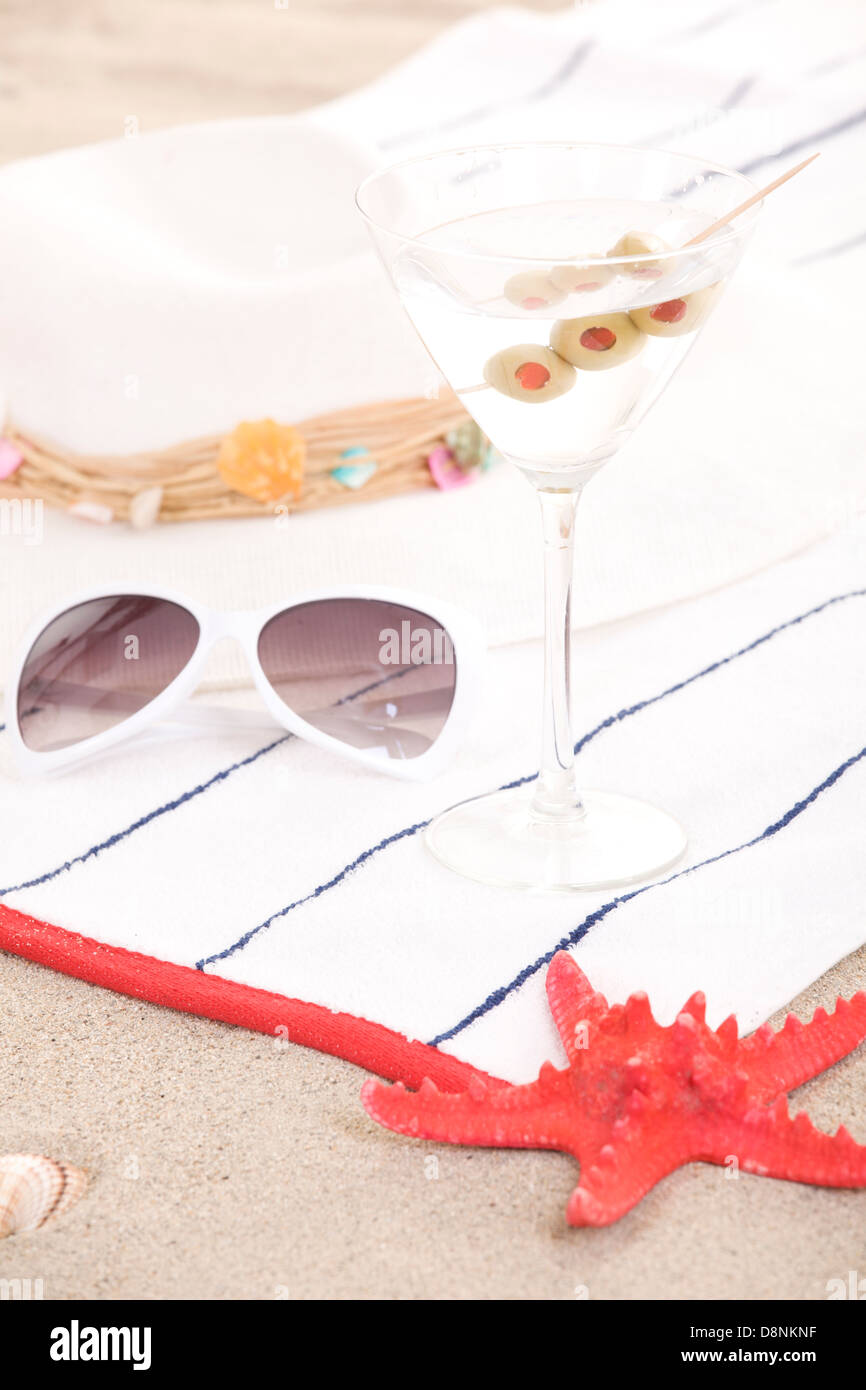 beach items on sand for fun summer holiday Stock Photo - Alamy