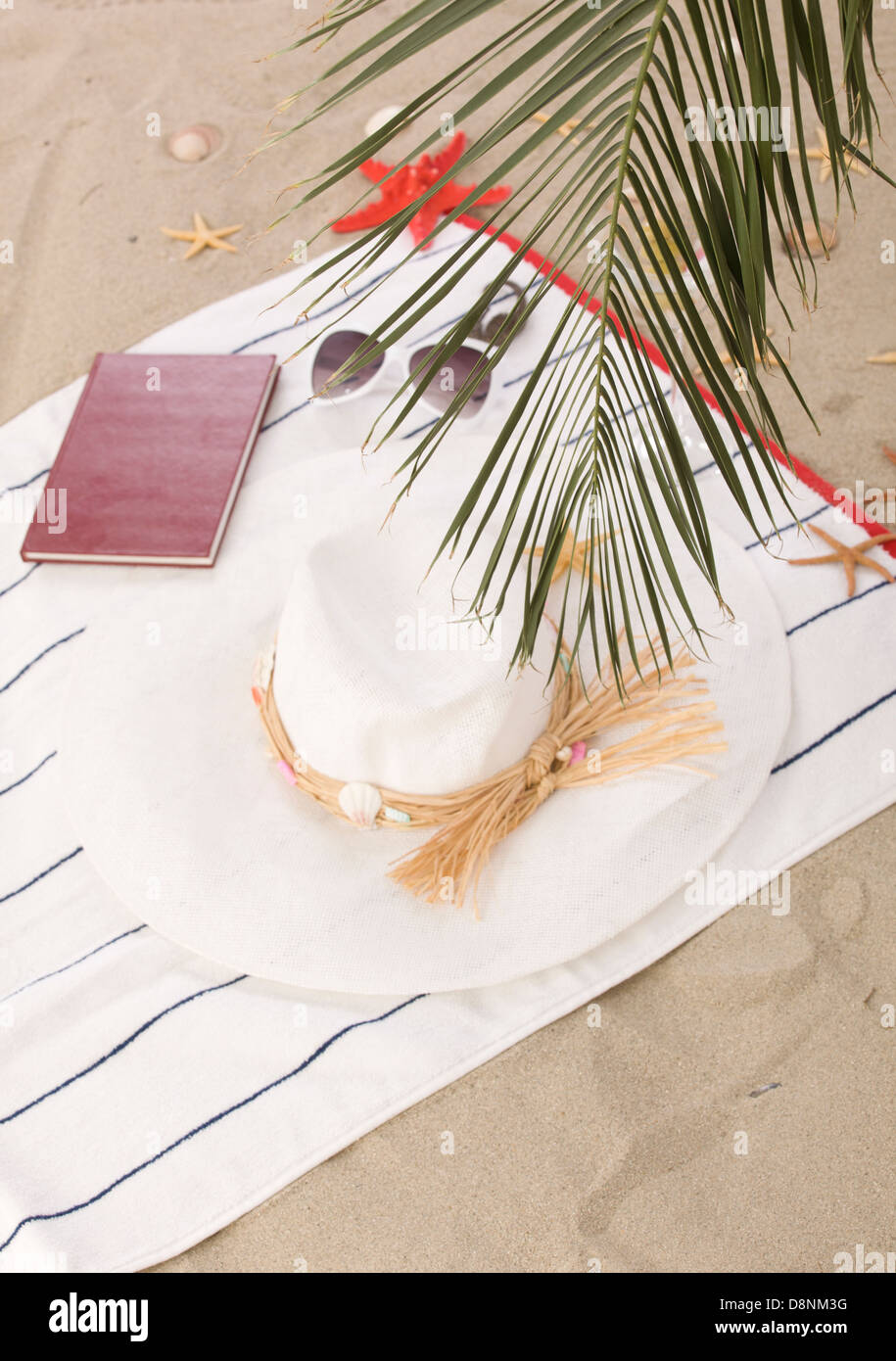 beach items on sand for fun summer holiday Stock Photo - Alamy