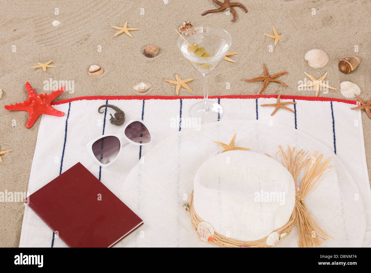 beach items on sand for fun summer holiday Stock Photo - Alamy