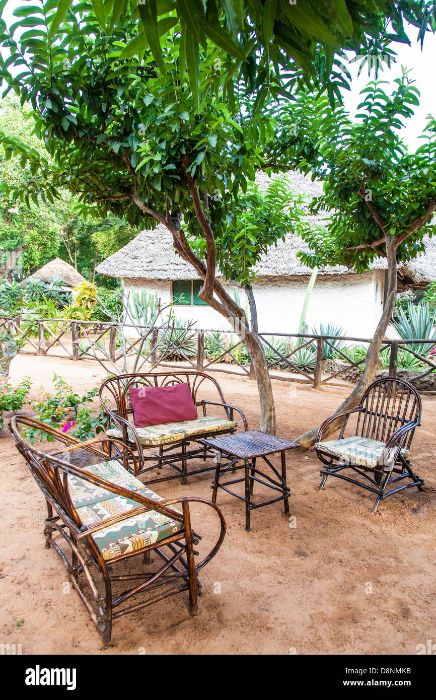 Kenya. Elegant furniture made of wood in an African garden Stock Photo ...