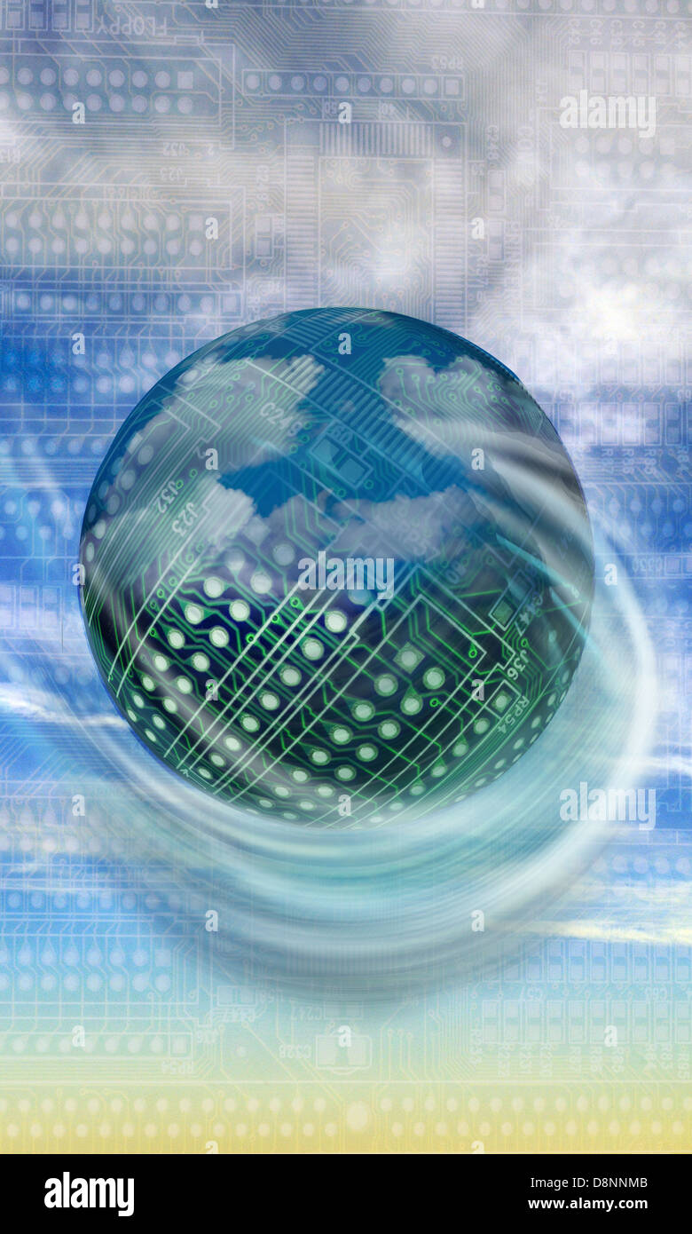 High tech circuit ball in sky Stock Photo - Alamy